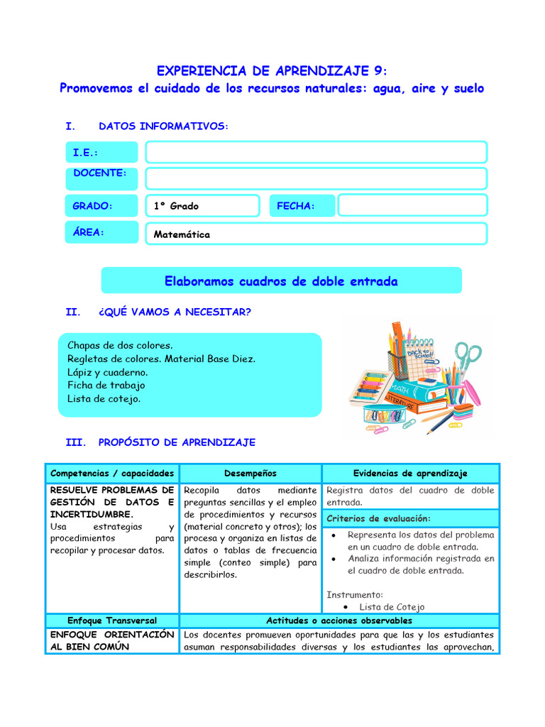 Elaboramos cuadros de doble entrada_MAT_SESIÓN | PDF | Aprendizaje | Evaluación