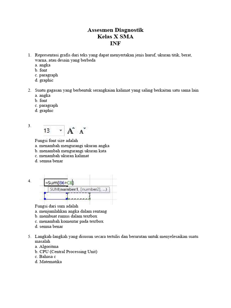Test Awal Informatika Kelas X | PDF