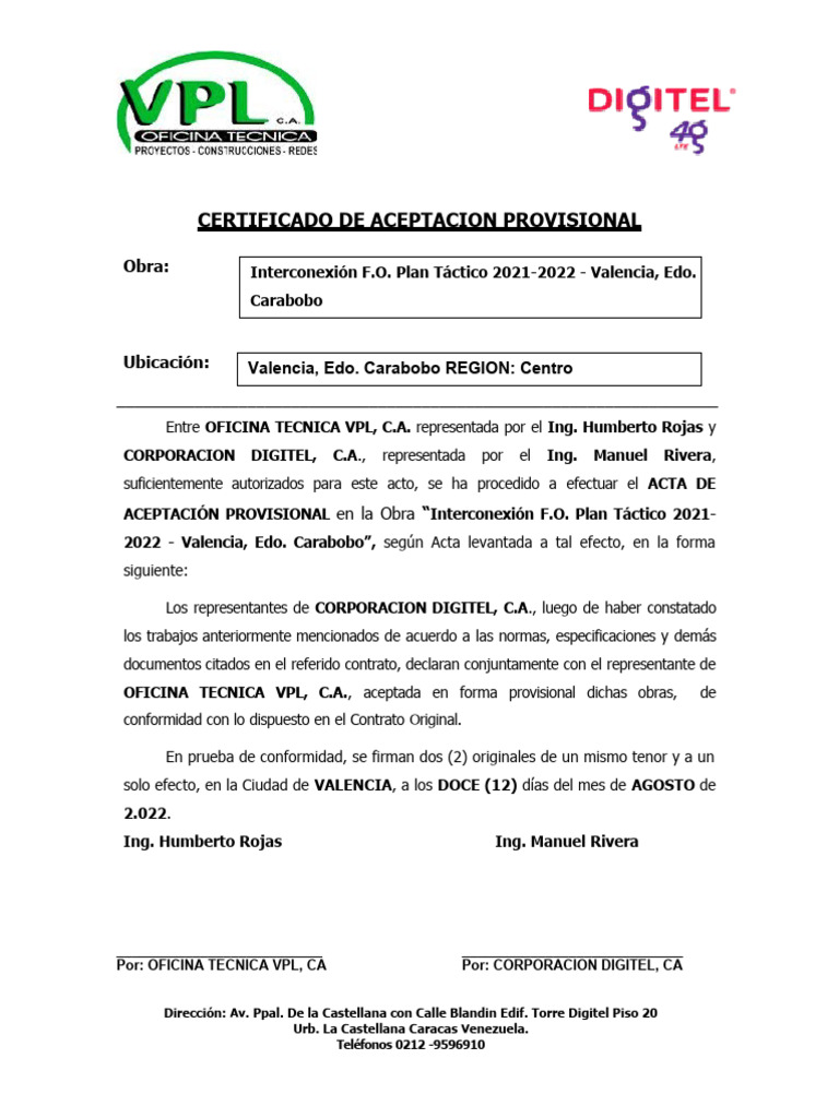 Acta De Aceptacion De Obra Images And Photos Finder/carta De Recepcion