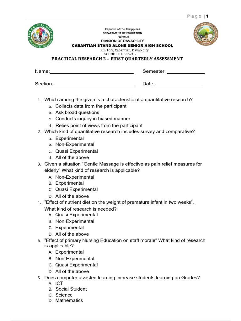 Pr2 First Quarter Exam Compress Pdf 0618