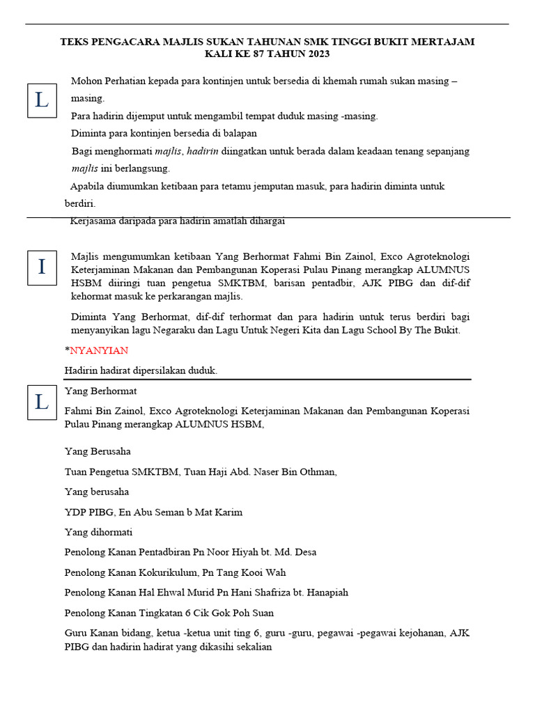 Sukan Tahunan SMKTBM Ke-87 2023 | PDF