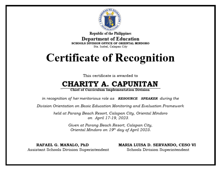 Certificate of Recognition Template | PDF