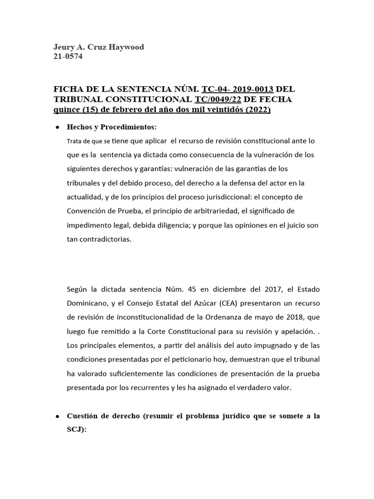Ficha Sentencia | PDF | Sentencia (ley) | Apelación