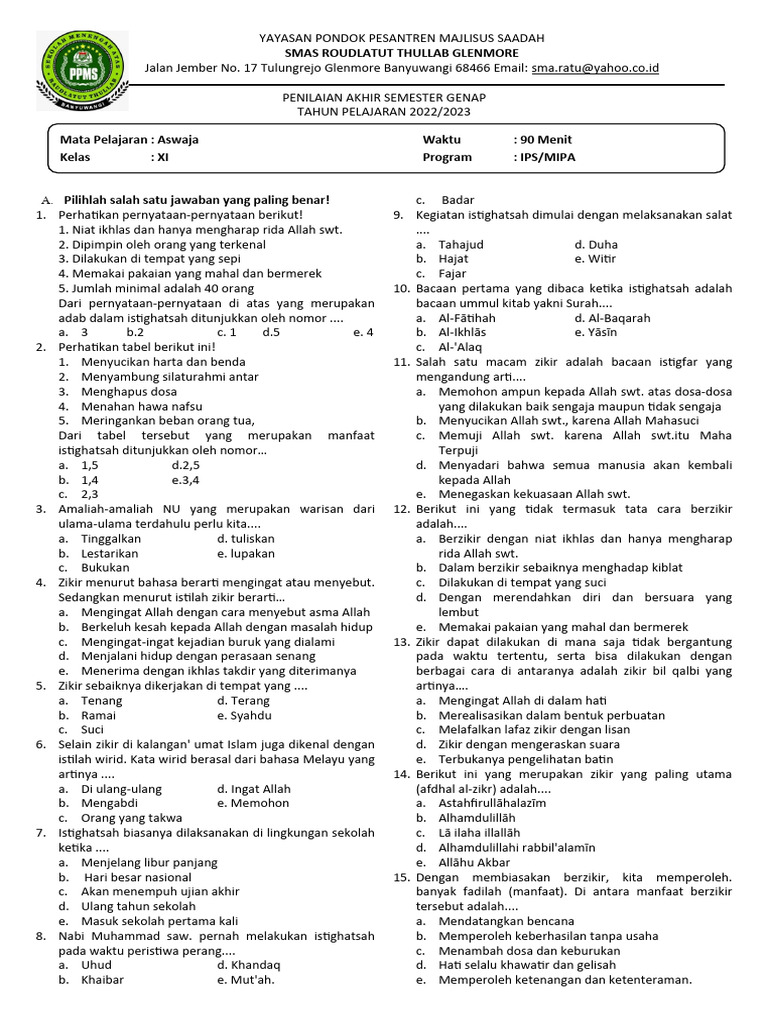Soal Aswaja Xi | PDF