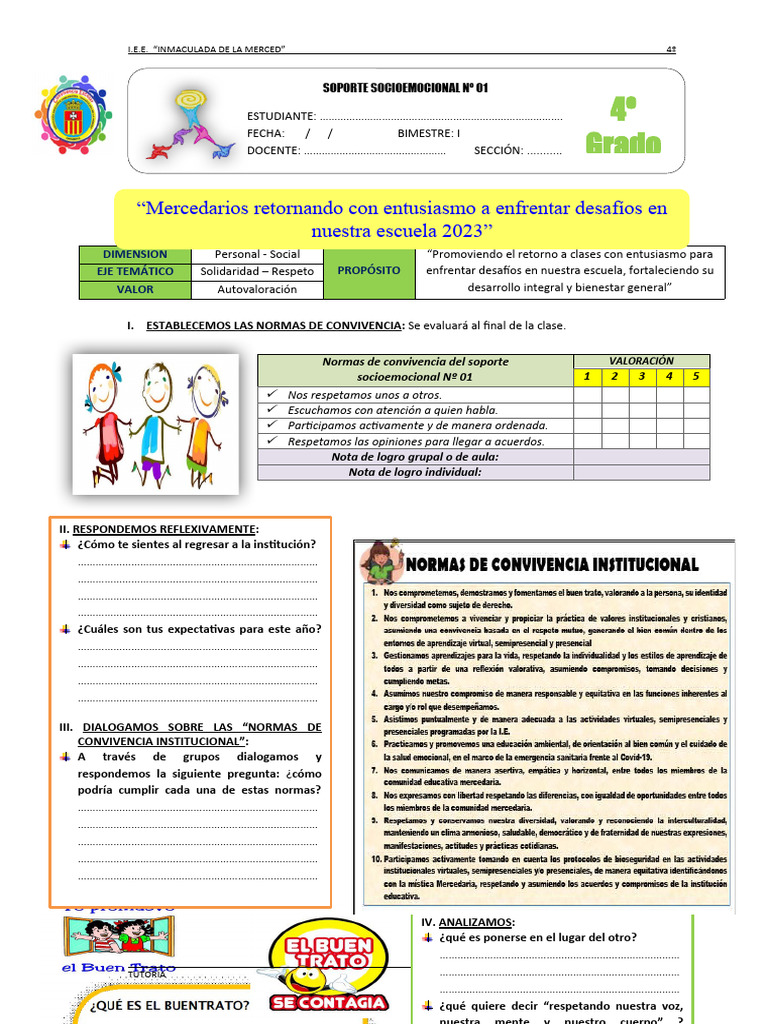4º - GUÍA DE APRENDIZAJE DE SOPORTE SOCIOEMOCIONAL Nº 01 - TUTORÍA | PDF