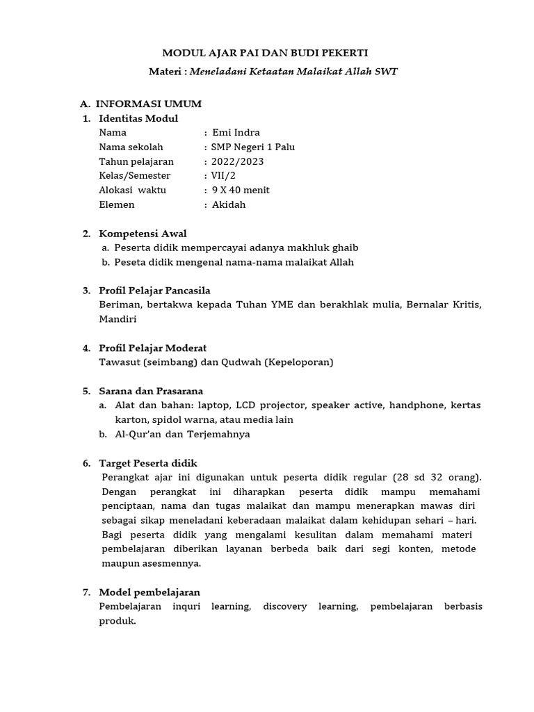 Modul Ajar Pai | PDF Modul Ajar Pai | PDF