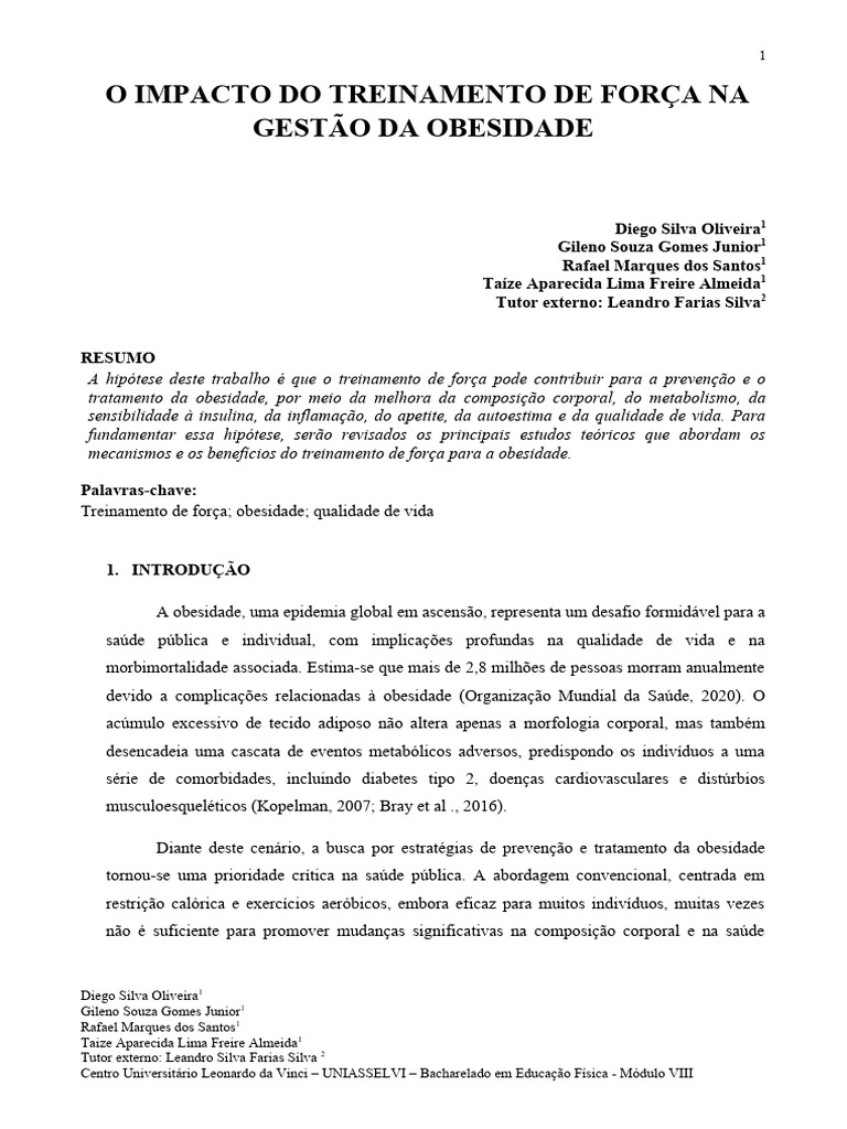 PAPER - TF E OBESIDADE XX | PDF | Obesidade | Musculação