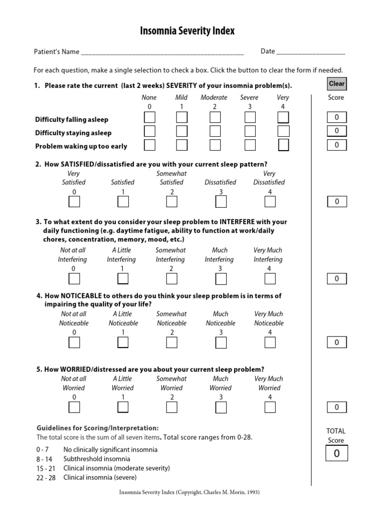 Insomnia Severity Index Pdf