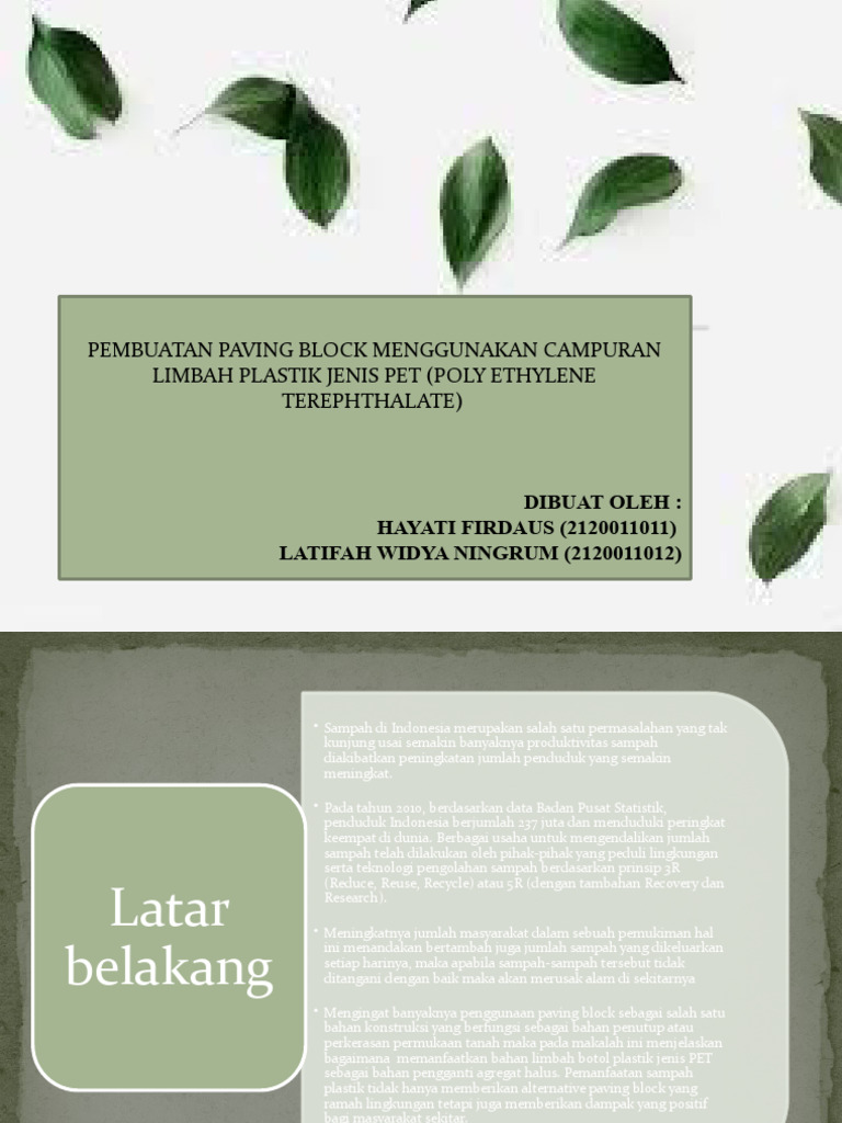 Pembuatan Paving Block Menggunakan Campuran Limbah Plastik Jenis Pet | PDF