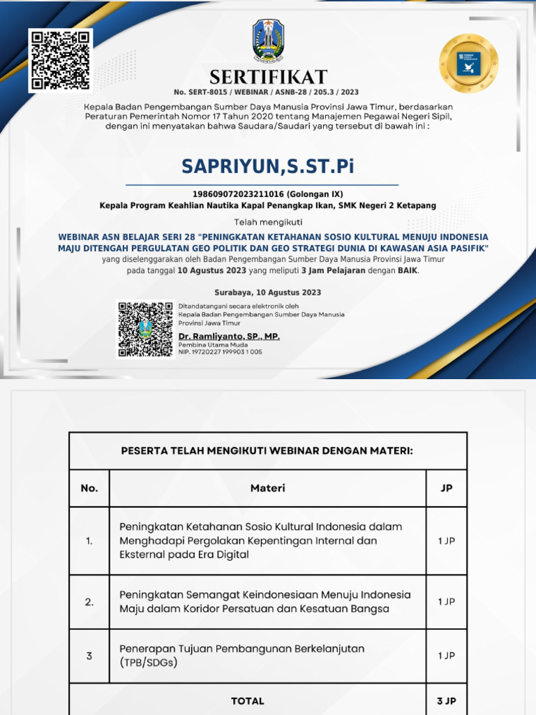Certificate SAPRIYUN, S.ST - Pi | PDF