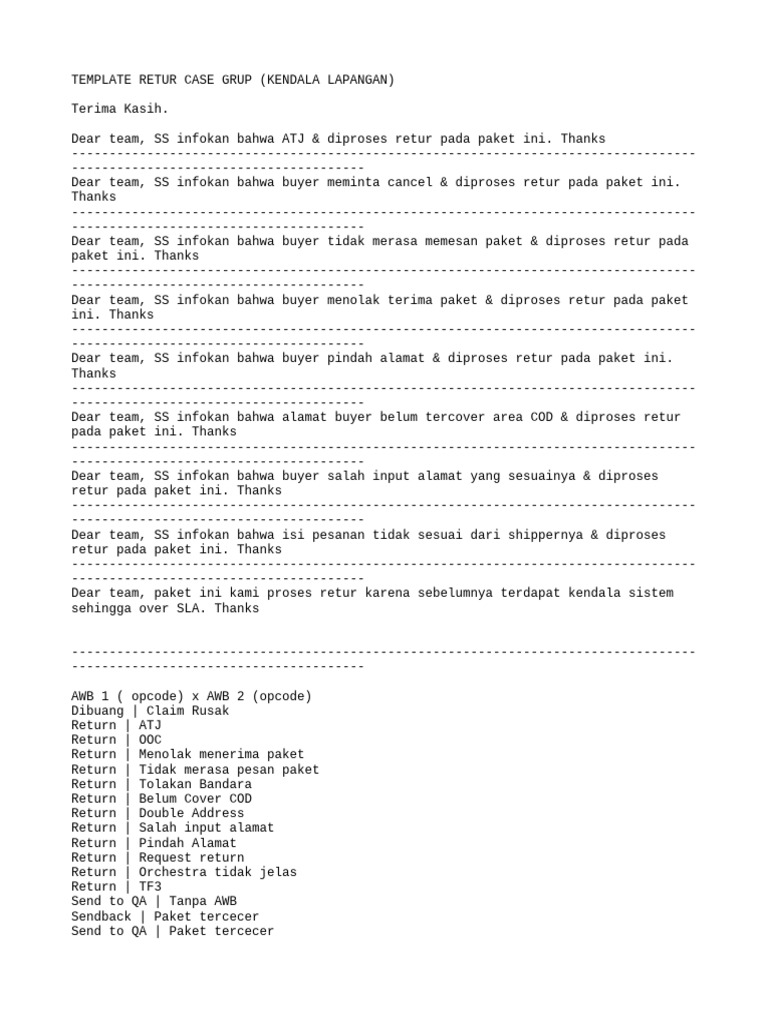 Template Retur Paket dan Kendala | PDF | Komputer