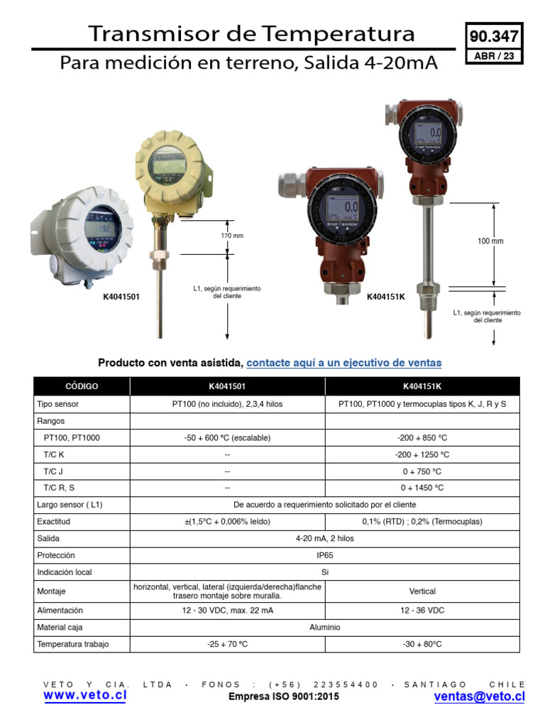 Transmisor de temperatura | PDF | Metrología | Propiedades termodinámicas.