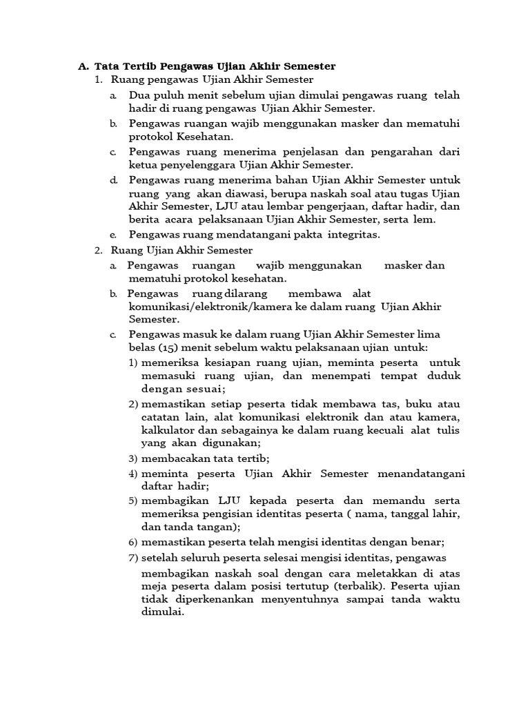 Tata Tertib Pengawas Ujian Akhir Semester Dan Peserta | PDF