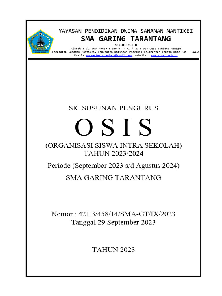 458 - SK - Pengurus OSIS 2023-2024 | PDF