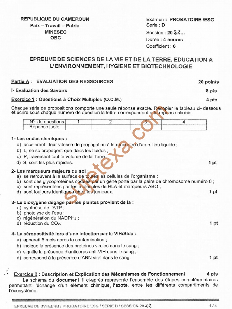 Svteehb - Probatoire Serie D Session 2022 | PDF