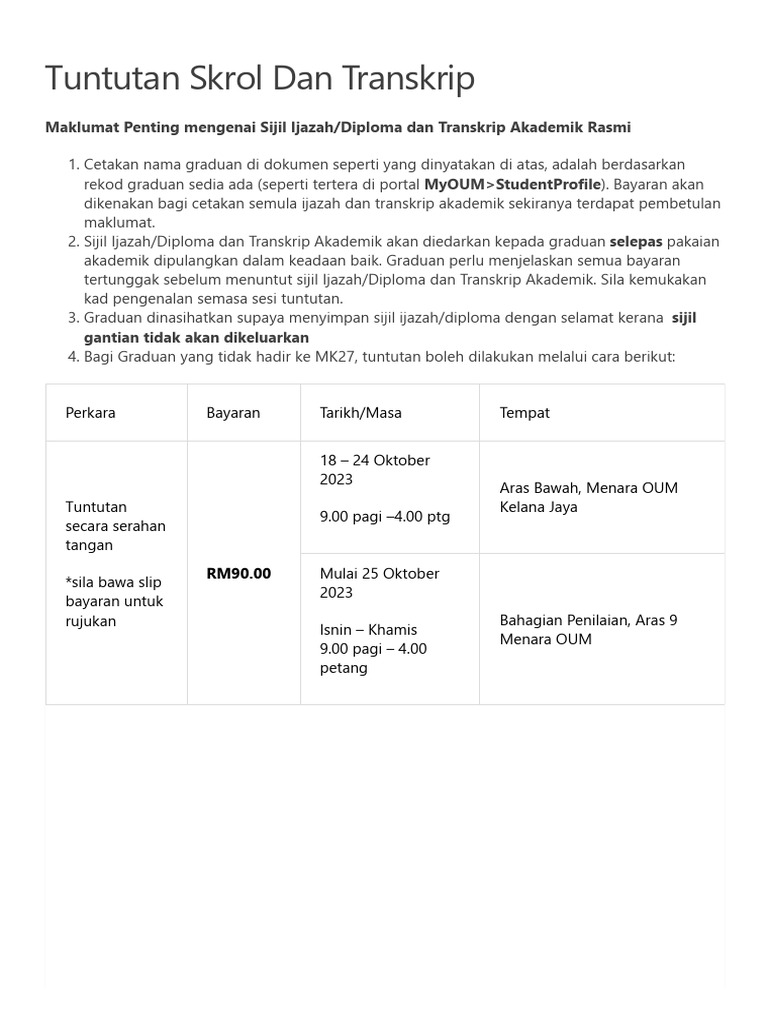 Skrol Dan Transkrip - Konvokesyen OUM | PDF