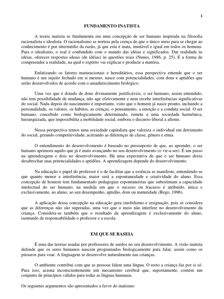 Teoria Inatista | PDF | Linguagem natural | Aprendizado