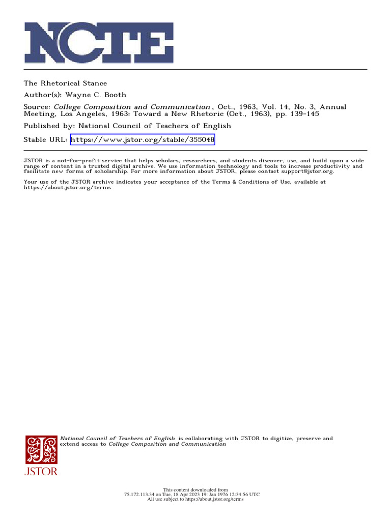 Booth, A Rhetorical Stance | PDF | Rhetoric | Persuasion