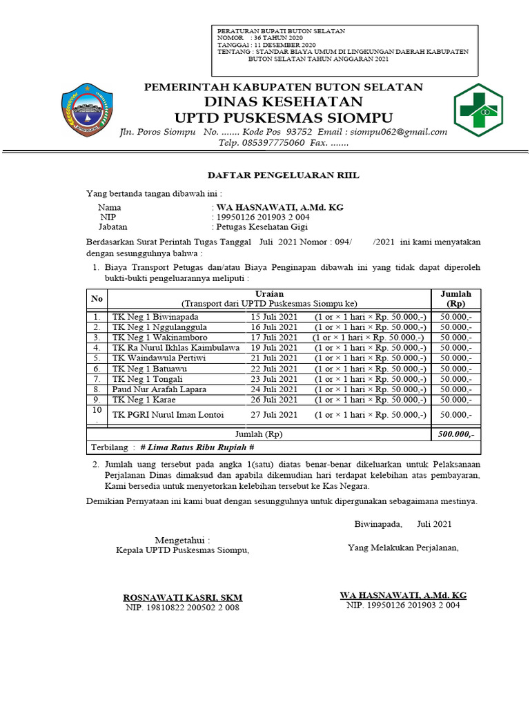 Daftar Dan Pengeluaran Ril | PDF
