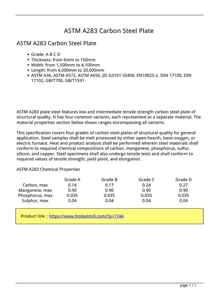 Astm A283 Carbon Steel Plate | PDF | Steel | Chemical Elements