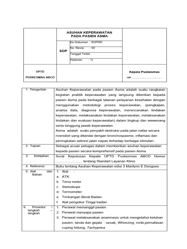 SOP Askep Asma | PDF