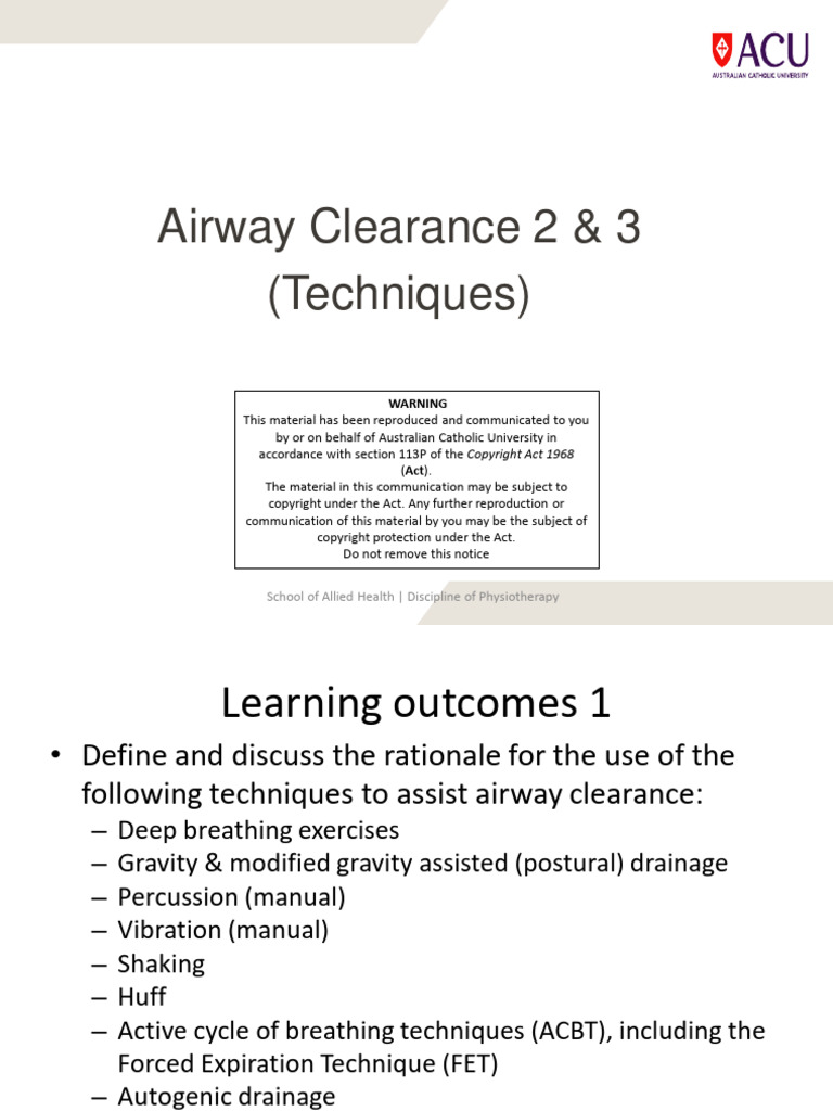 PHTY205 - Airway Clearance Techniques (AC 2 3) Student Handout PP | PDF ...