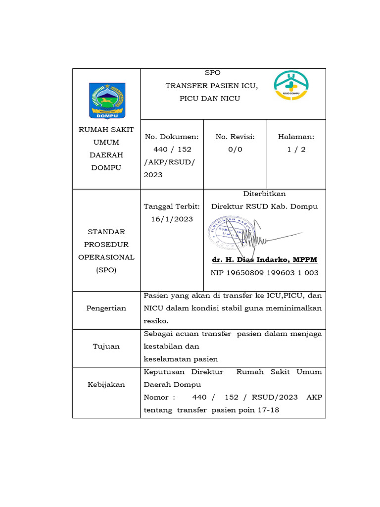 12. SPO Transfer pasien ICU,PICU,NICU | PDF