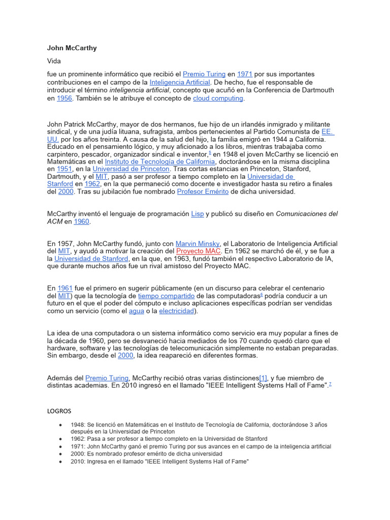John McCarthy Borron Inteligencia Artificial | PDF