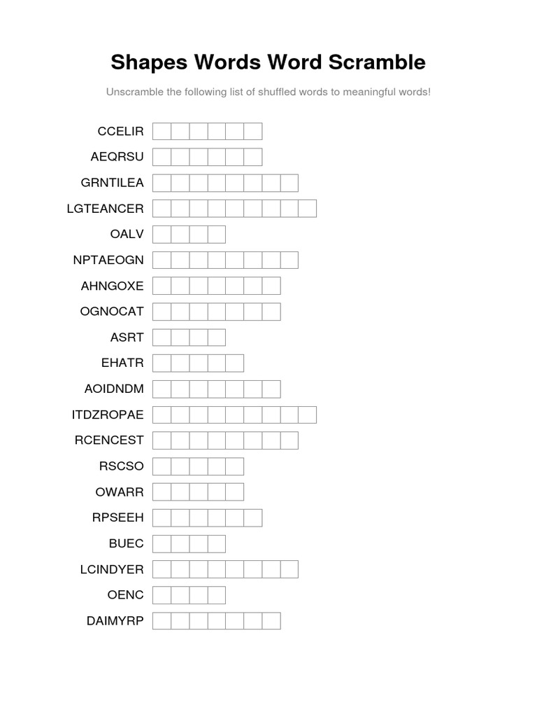 Shapes Words Word Scramble | PDF