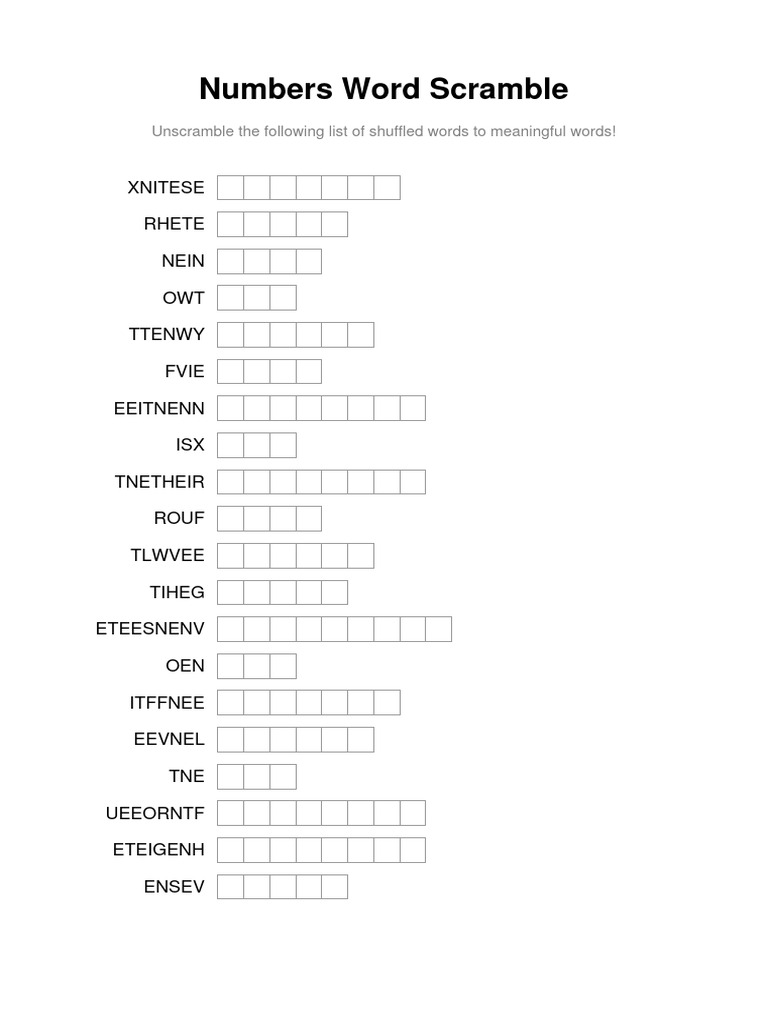 Numbers Word Scramble | PDF