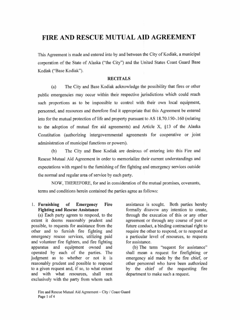 Fire and Rescue Mutual Aid Agreement City Uscg-Signed | PDF