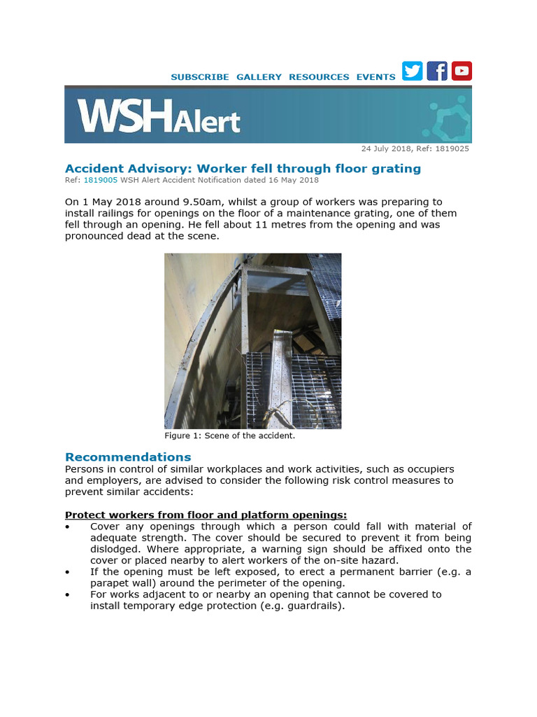WSH Alert: Fatal Fall Incident 2018 | PDF | Occupational Safety And ...