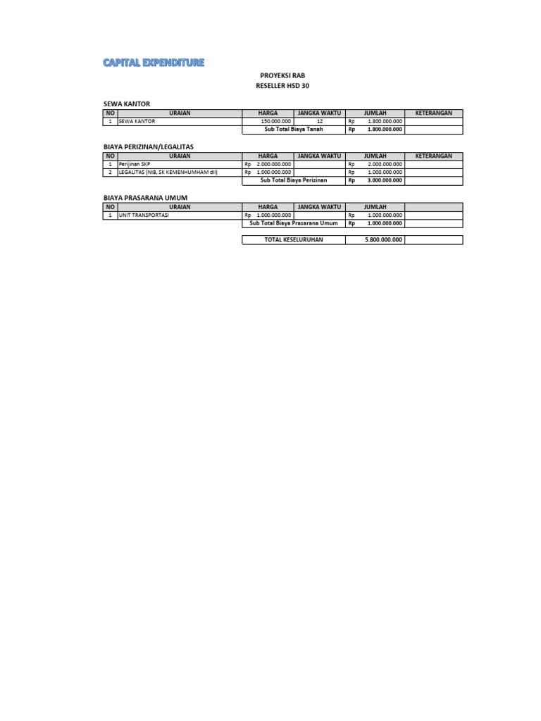 Capex & Opex New Company | PDF