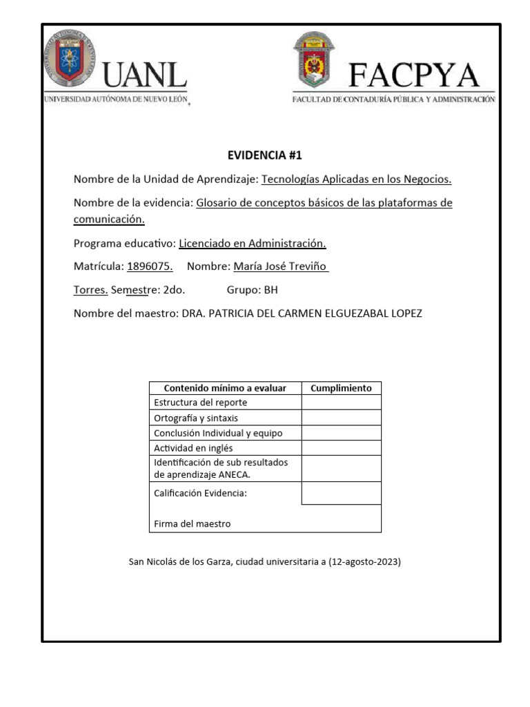 Treviño Torres Maria Jose Evidencia1 | PDF | Microsoft Office | Microsoft