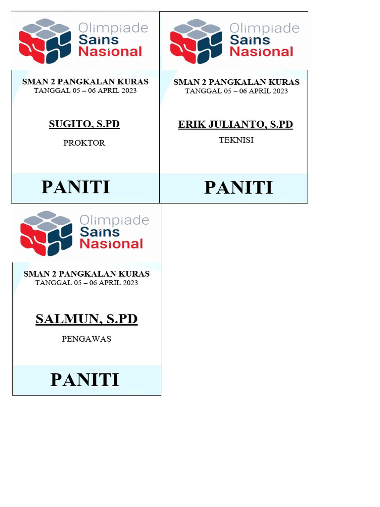 Bed Peserta OSNK | PDF