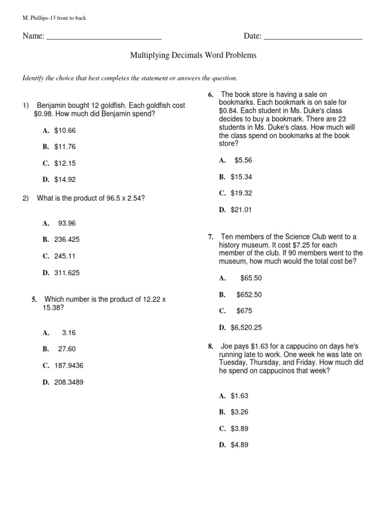 Grade 6 - Multiplying - Word - Problems - HW | PDF