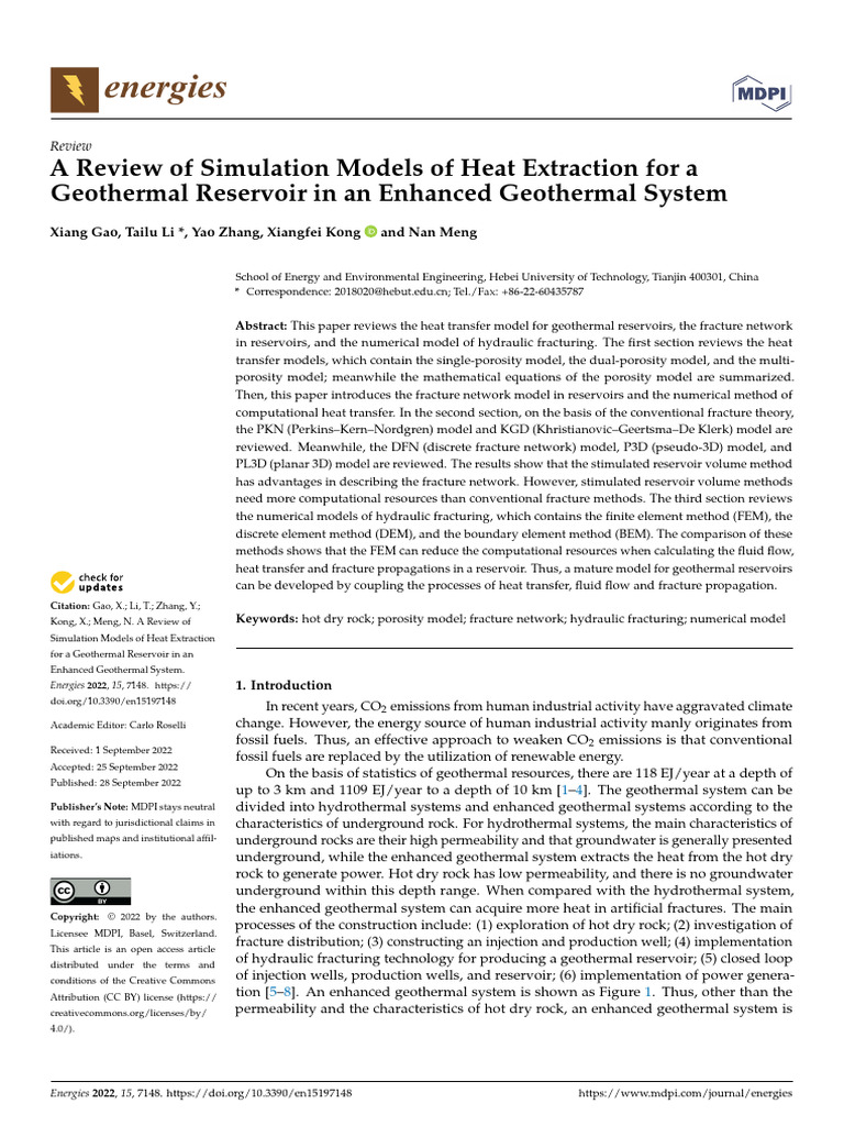 A Review of Simulation Models of Heat Extraction For A Geothermal ...