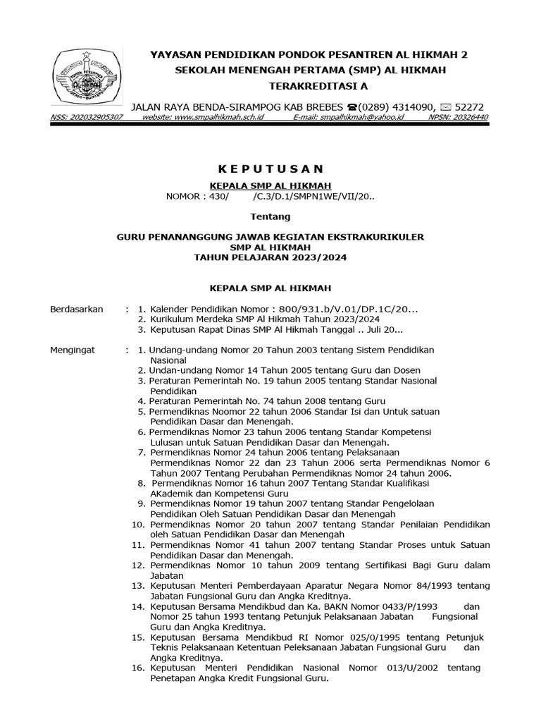 SK Pembina Ekskul | PDF