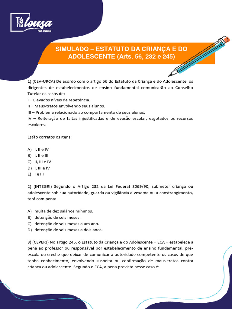 Simulado Eca | PDF | Crimes | Crime e Violência