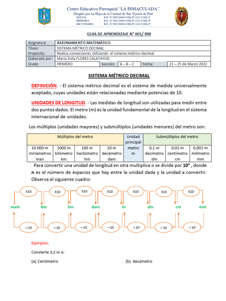 RM 1 Guia de Aprendizaje N 001 Sistema Metrico Decimal | PDF