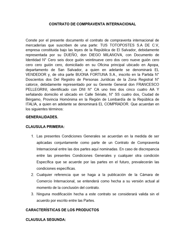 Contrato de Compraventa Internacional | PDF