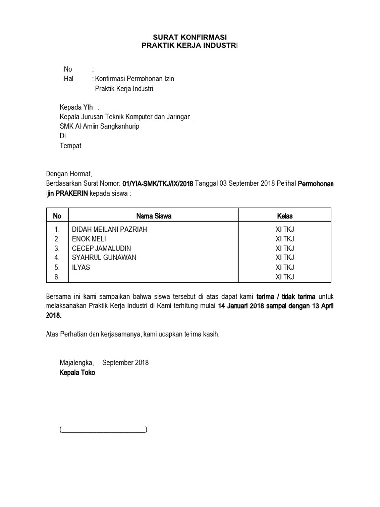 2.1 Surat Penerimaan Prakerin | PDF