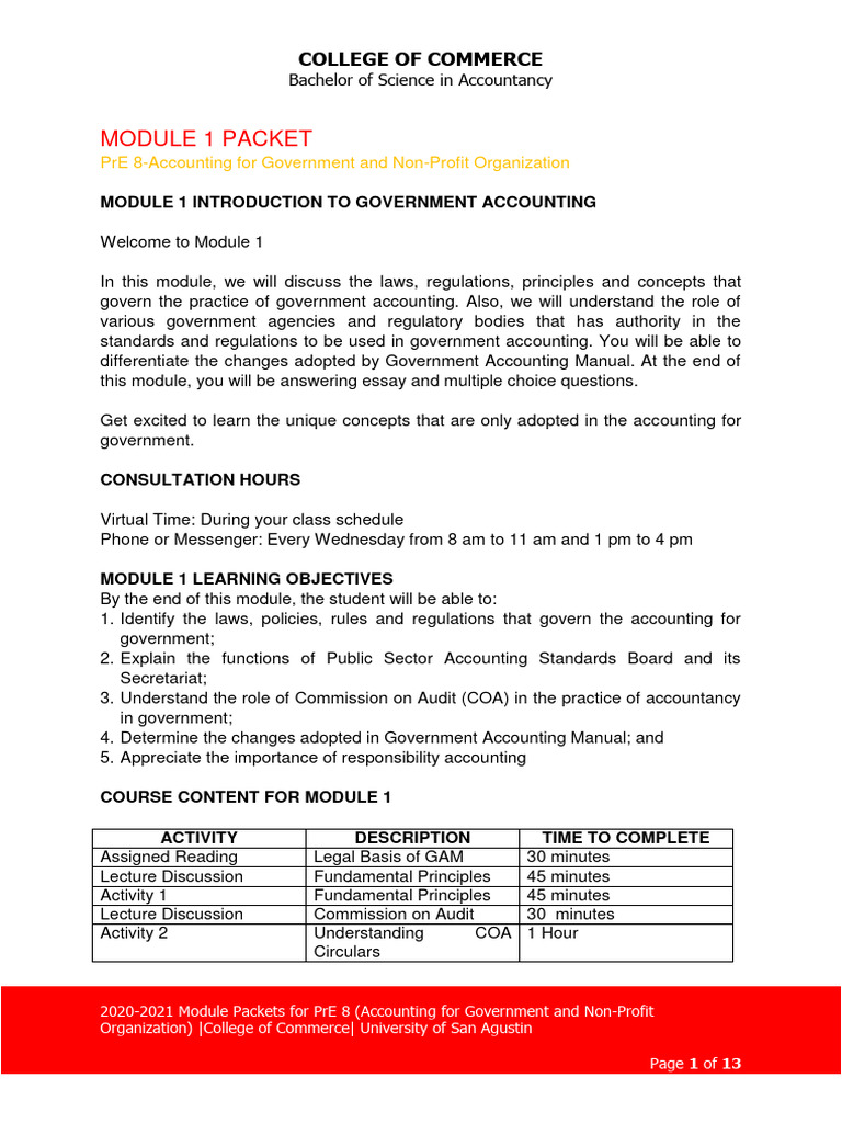 Module 1 Introduction To Government Accounting | PDF | Audit | Accounting