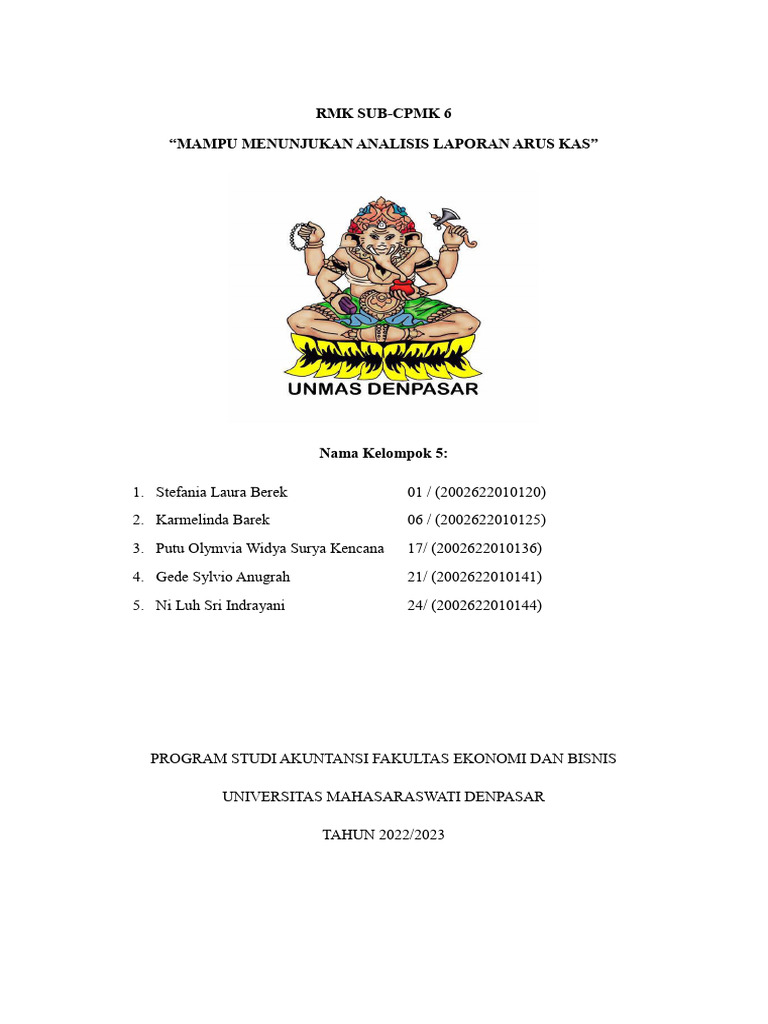 Kelompok 5 (RMK Sub-Cpmk 6 - Mampu Menunjukan Analisis Laporan Arus Kas) | PDF