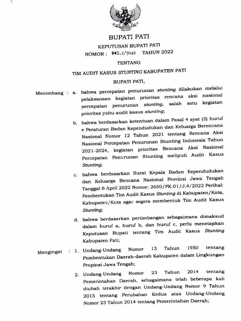 Sk Tim Audit Kasus Stunting Pati Pdf