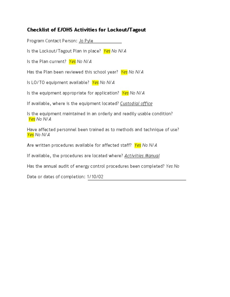 Tracy Lockout-Tagout Activities 2010-11 | PDF