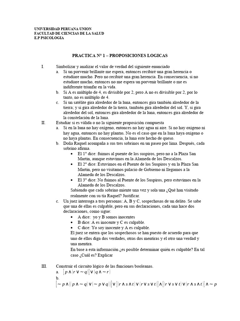 Practica #1. Proposiciones Logicas | PDF