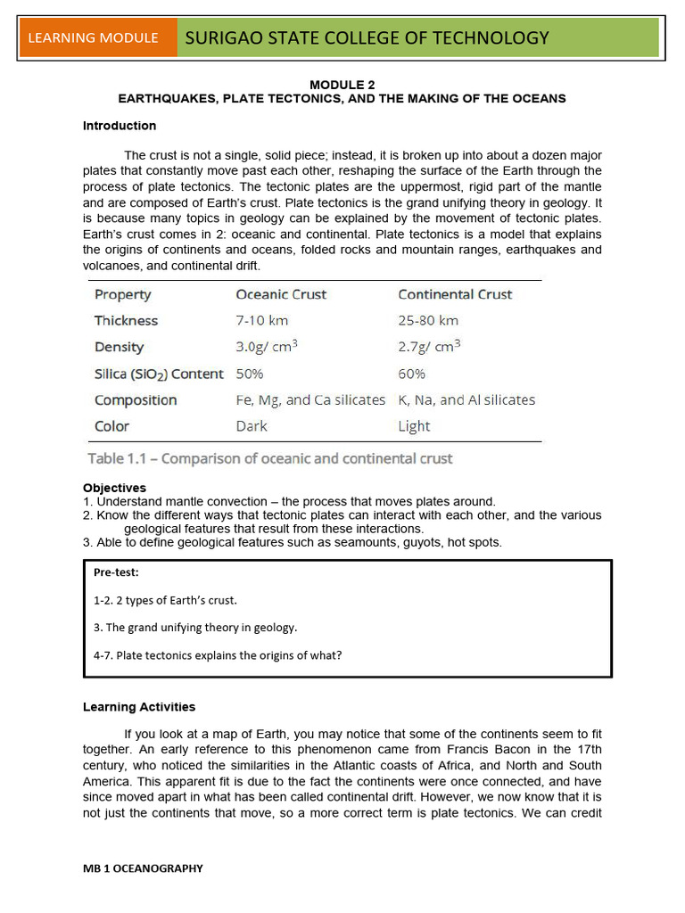 Module 2 Earthquakes Plate Tectonics and The Making of The Oceans | PDF