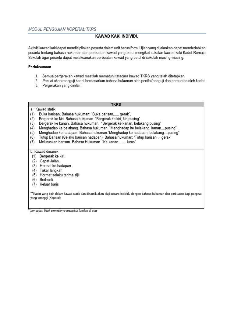 Modul Pengujian Koperal TKRS Daerah Temerloh 2023 | PDF