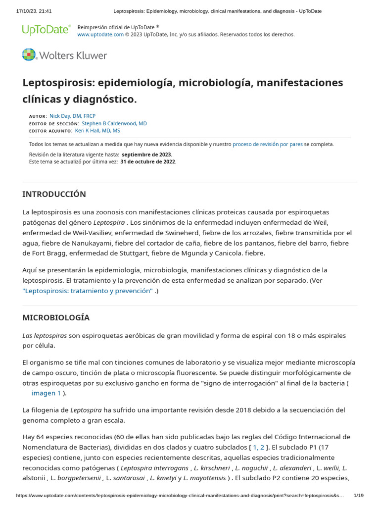 Leptospirosis - Epidemiology, Microbiology, Clinical Manifestations, and Diagnosis - UpToDate ...